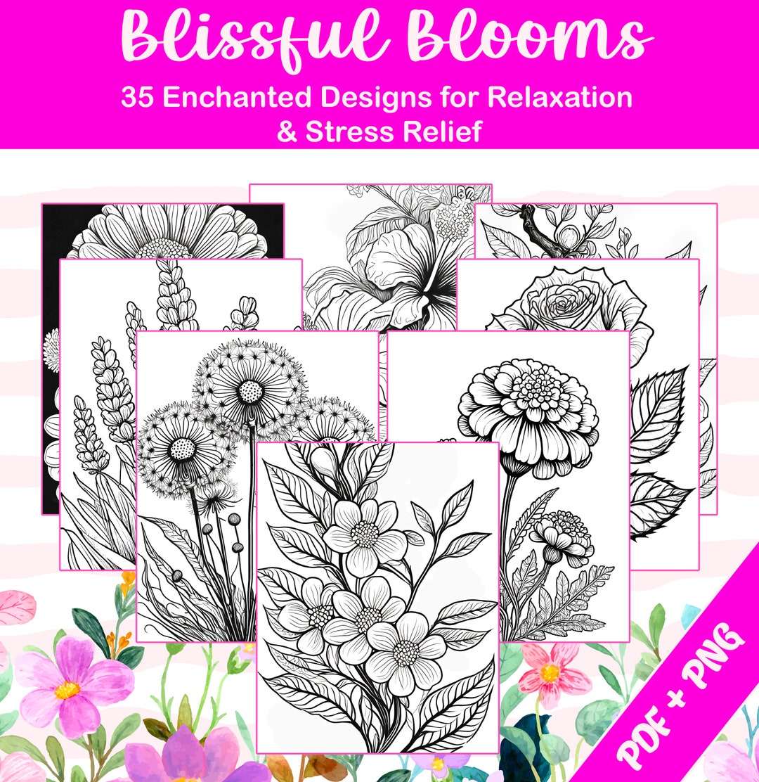 Blissful Blooms Coloring Pages, 35 Beautiful Flowers Designs for KDP ...