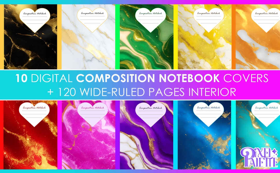 A Bundle of 10 Digital Composition Covers With 120 Wide Ruled Pages ...