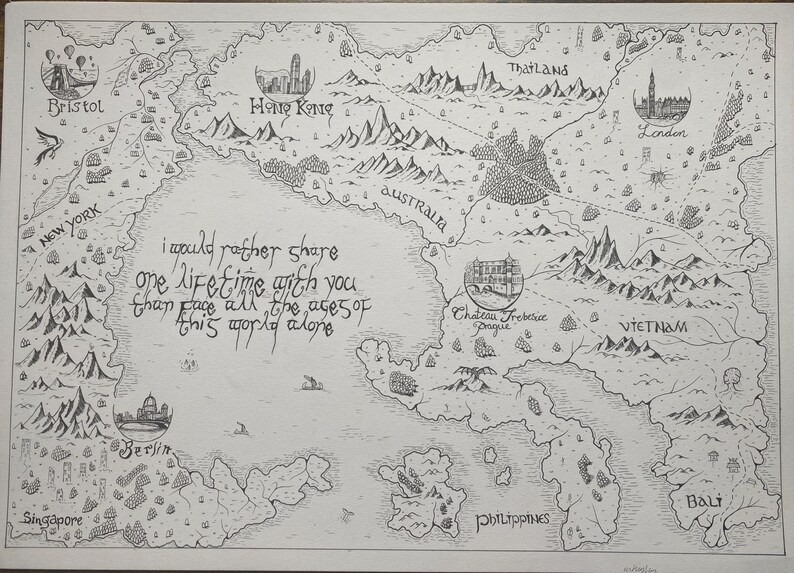 Custom Hand-drawn Fantasy World Map, Personalized LOTR Style - Etsy