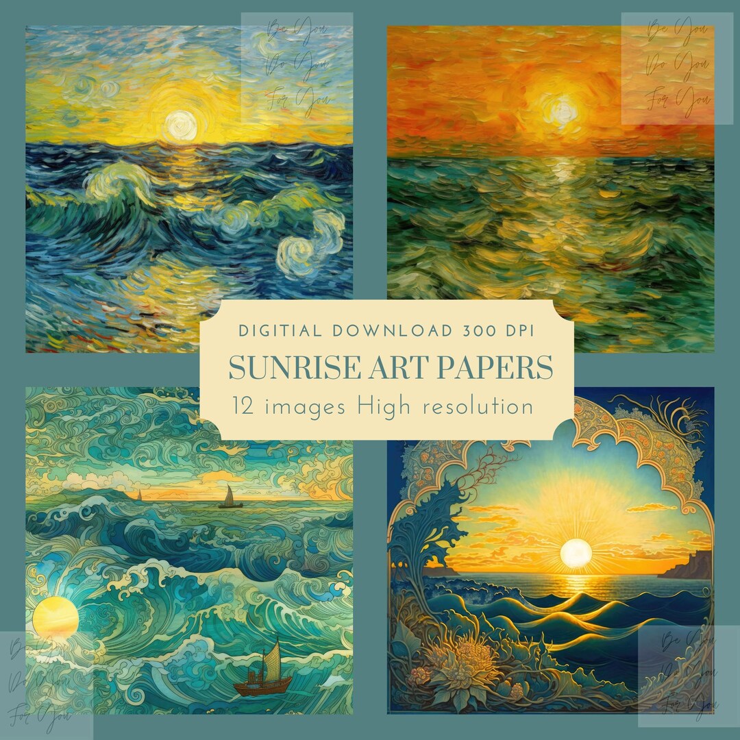 Ocean Sunrise Wall Art, Digital Print Papers, Junk Journal, Sun Sky ...