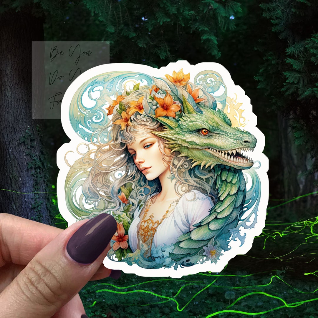 A Fairy and Her Dragon, Weatherproof Sticker Vinyl Die Cut, Magical ...