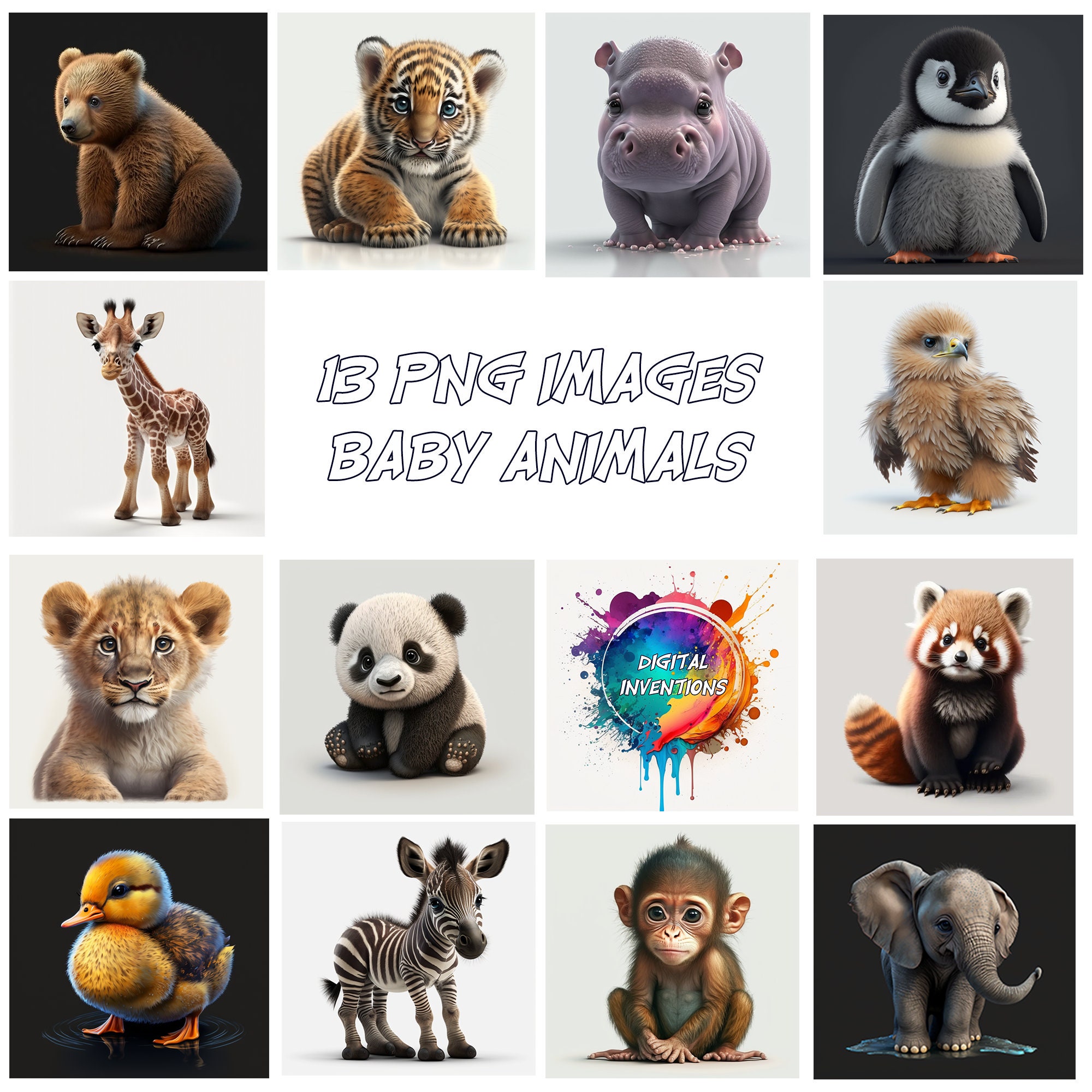 13 PNG Images - Various Baby Animals, Cute, Realistic, Watercolour - Etsy