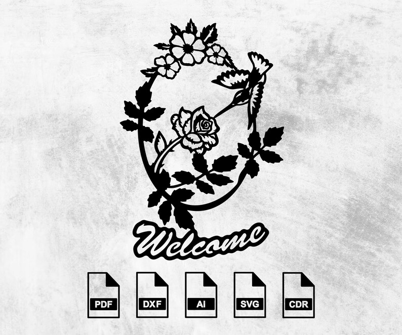Welcome Sign, Flower, Floral Welcome Cut Svg Dxf Files Wall Sticker ...