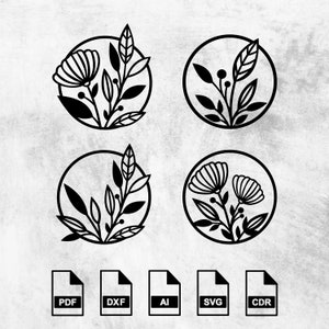 Flower Set, Flowers Laser Cut Svg Dxf Files Wall Sticker Decal ...