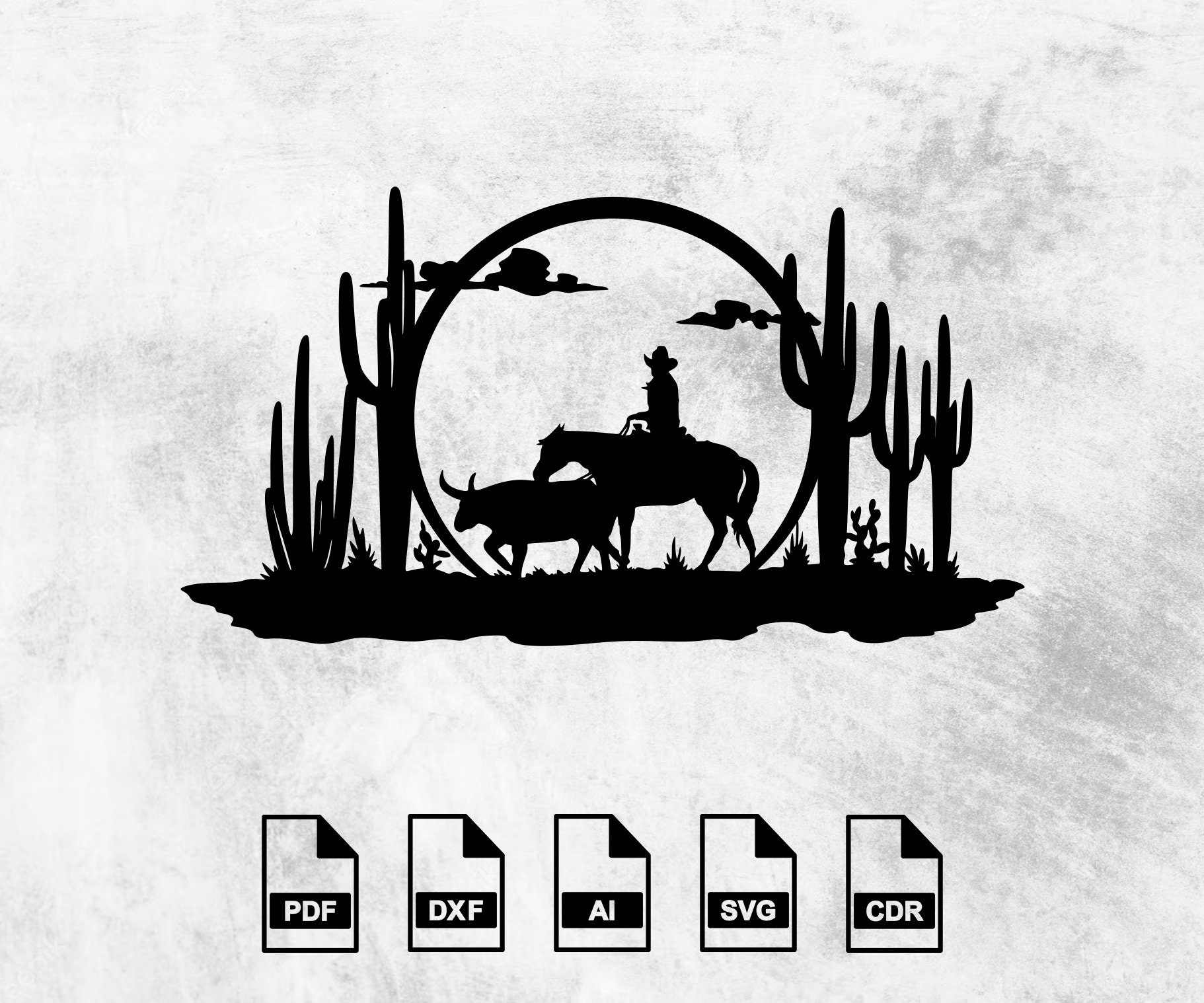Diseño de vaquero corte láser svg dxf archivos etiqueta de la pared ...