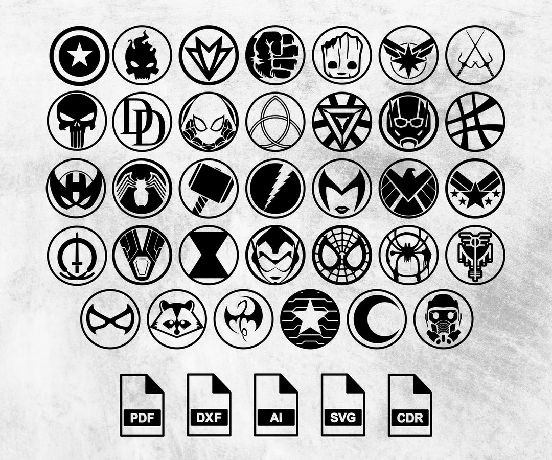 Avengers Logo Marvel 35 Pieces Laser Cut Svg Dxf Files Wall Sticker ...