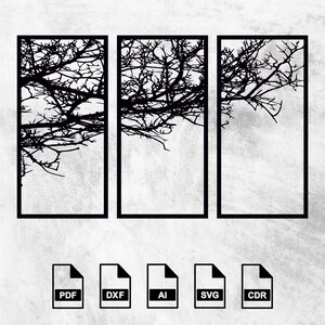 Tree Panel Cut Svg Dxf Files Wall Sticker Decal Silhouette Template Cnc ...