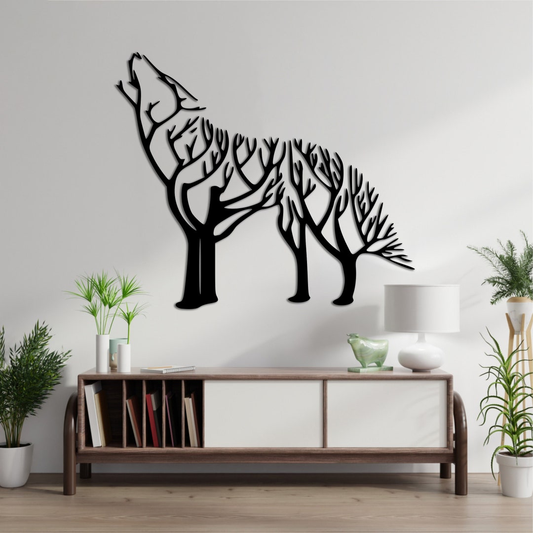 Wolf Wolf Tree Branch Design Laser Cut Svg Dxf Files Wall - Etsy