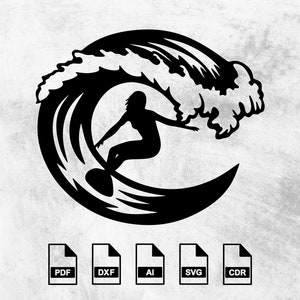 Surfing, Surfer, Surf, Beach Laser Cut Svg Dxf Files Wall Sticker Decal ...