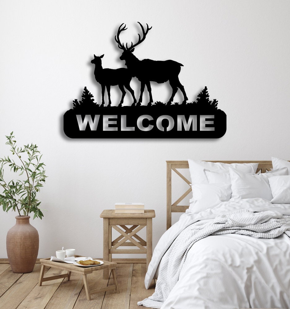 Deer Welcome Design Laser Cut Svg Dxf Files Wall Sticker Decal - Etsy UK