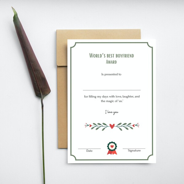Best Boyfriend Award Certificate - Etsy