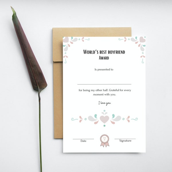 Best Boyfriend Award Certificate - Etsy