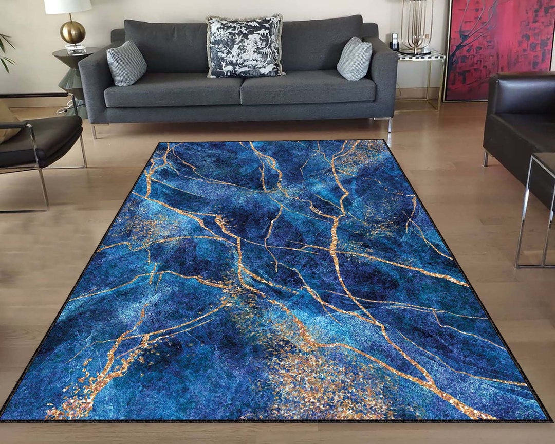 Blue Marble Rug Unique Design Rug Marble Area Rug Accent - Etsy