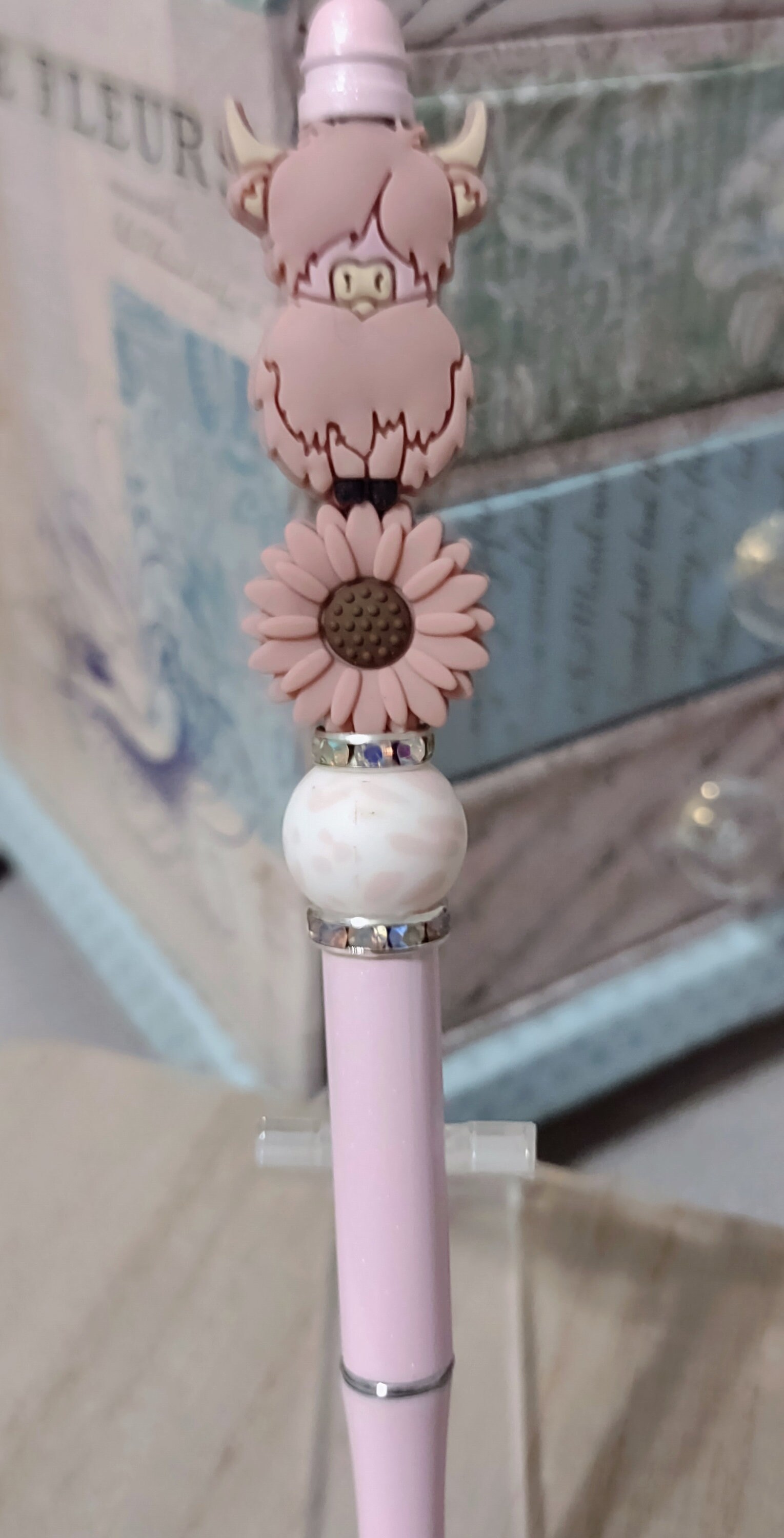 Pink Highland Cow With Daisy Metal Beaded Pen - Etsy