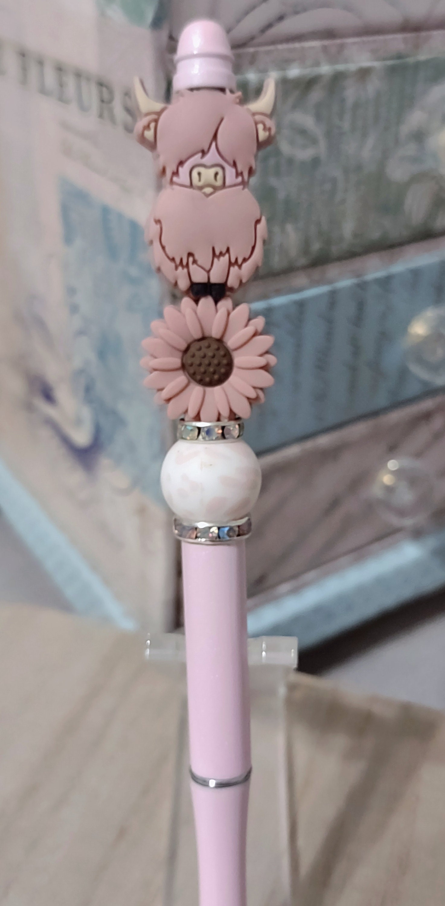 Pink Highland Cow With Daisy Metal Beaded Pen - Etsy