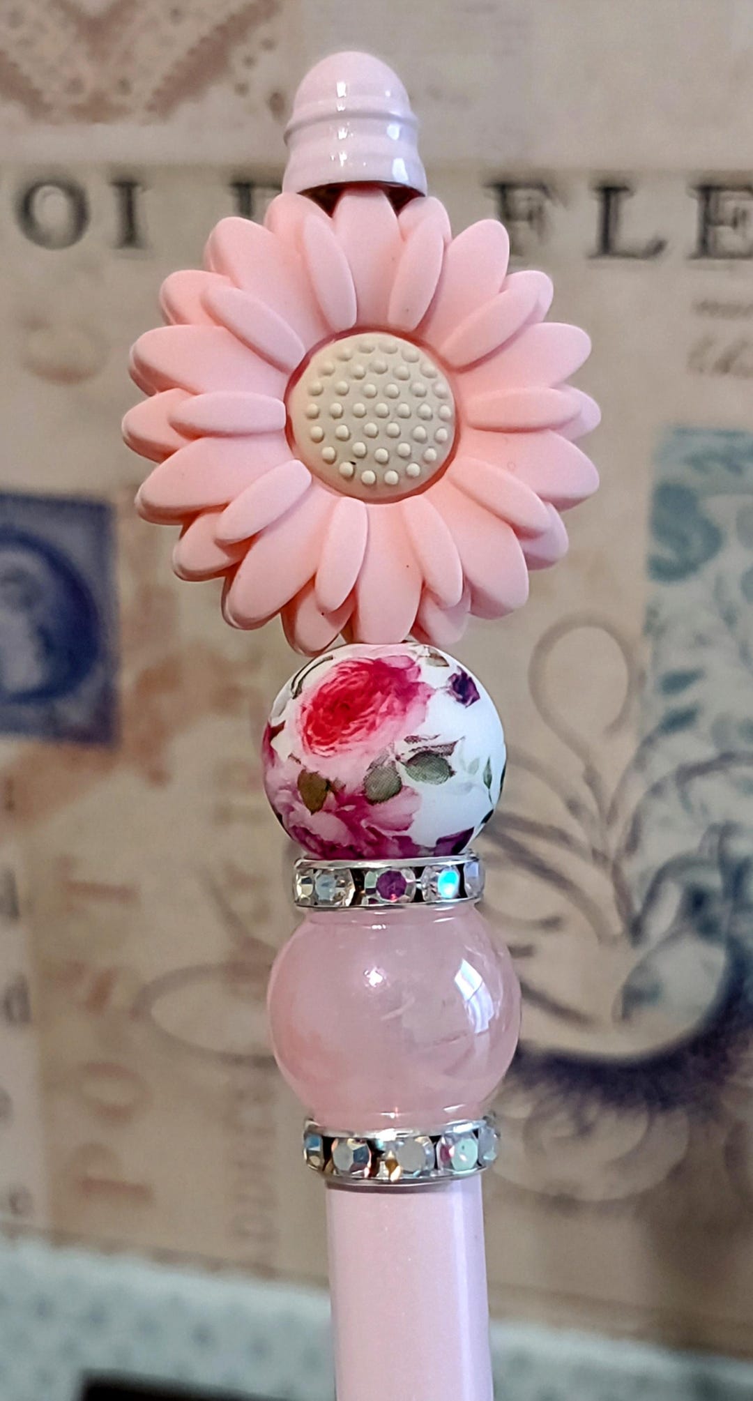 Daisy Pink Metal Beaded Pen - Etsy