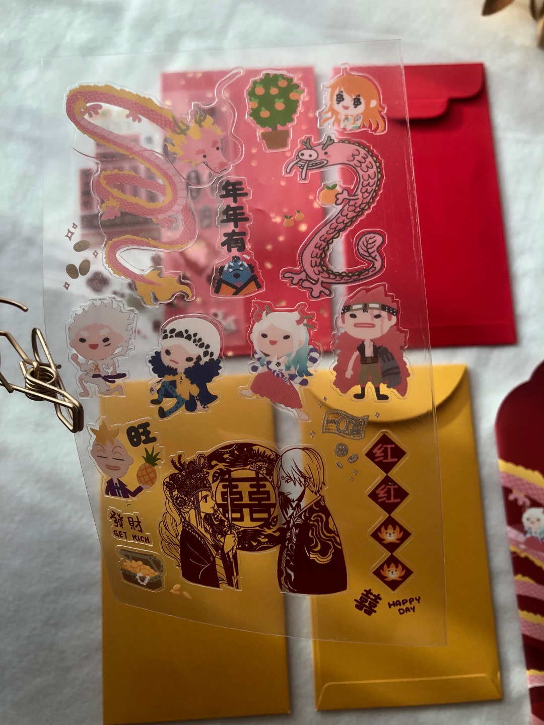 One Piece DIY Blessing Packet Set Clear Kiss Sticker Gold Blessing ...