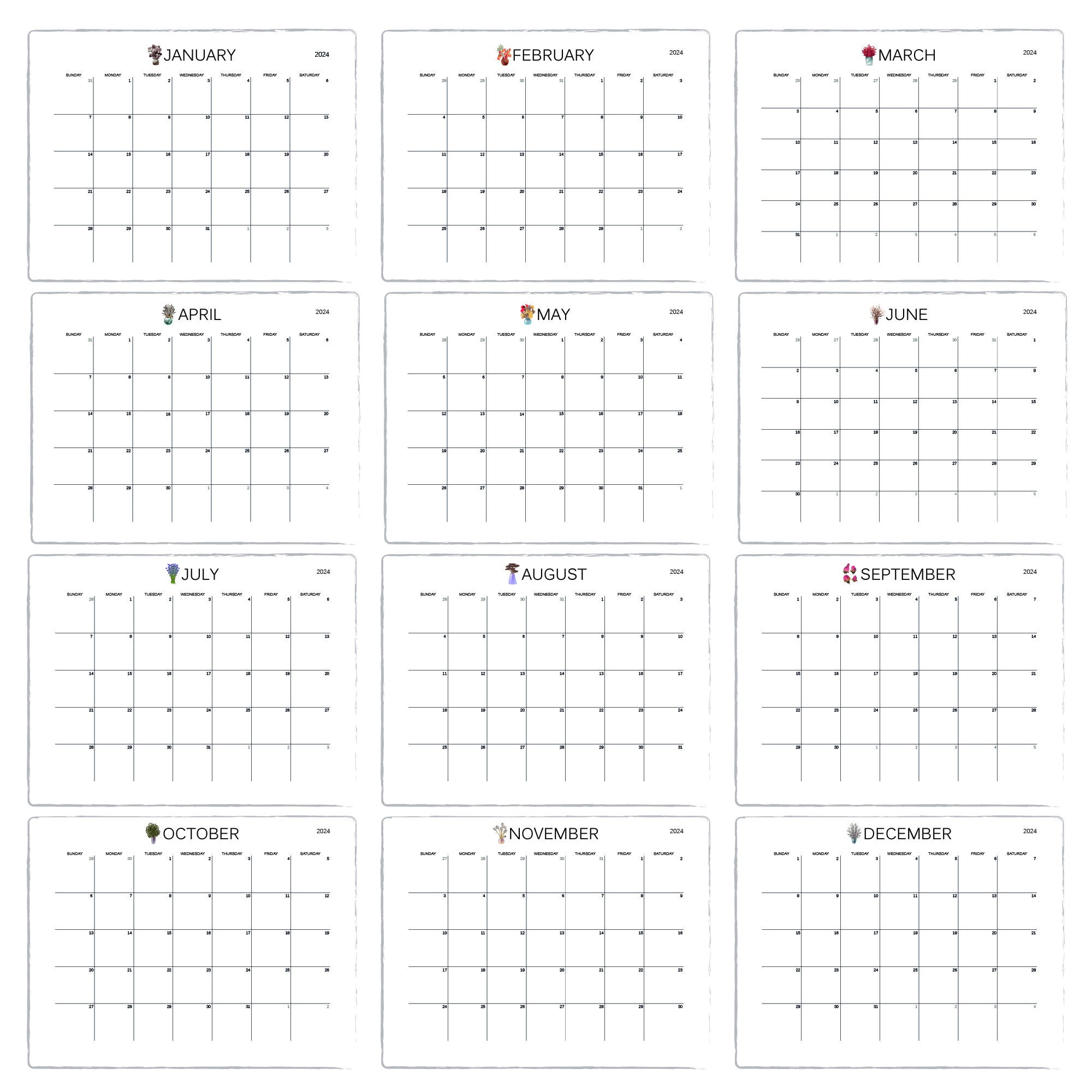 2023 Printable Calendar Landscape Minimalist Monthly Calendar - Etsy