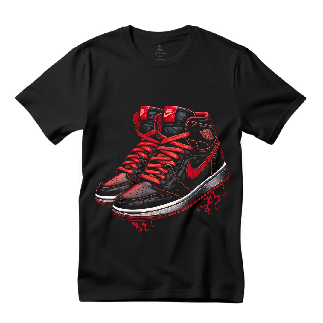 Retro Air Jordan Red and Black Sneaker T-shirt: Fusion of Style and ...