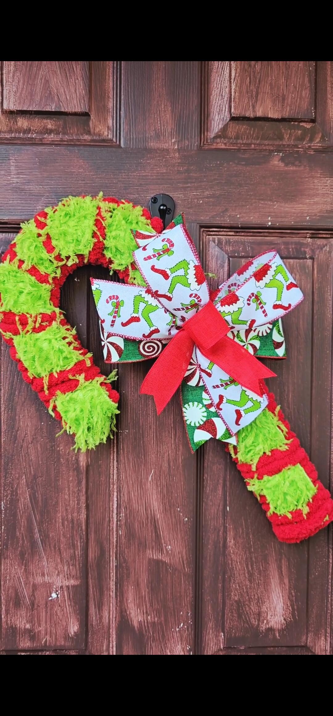 Fuzzy Candy Cane Christmas Wreath: Red and Green Holiday Door Swag - Etsy