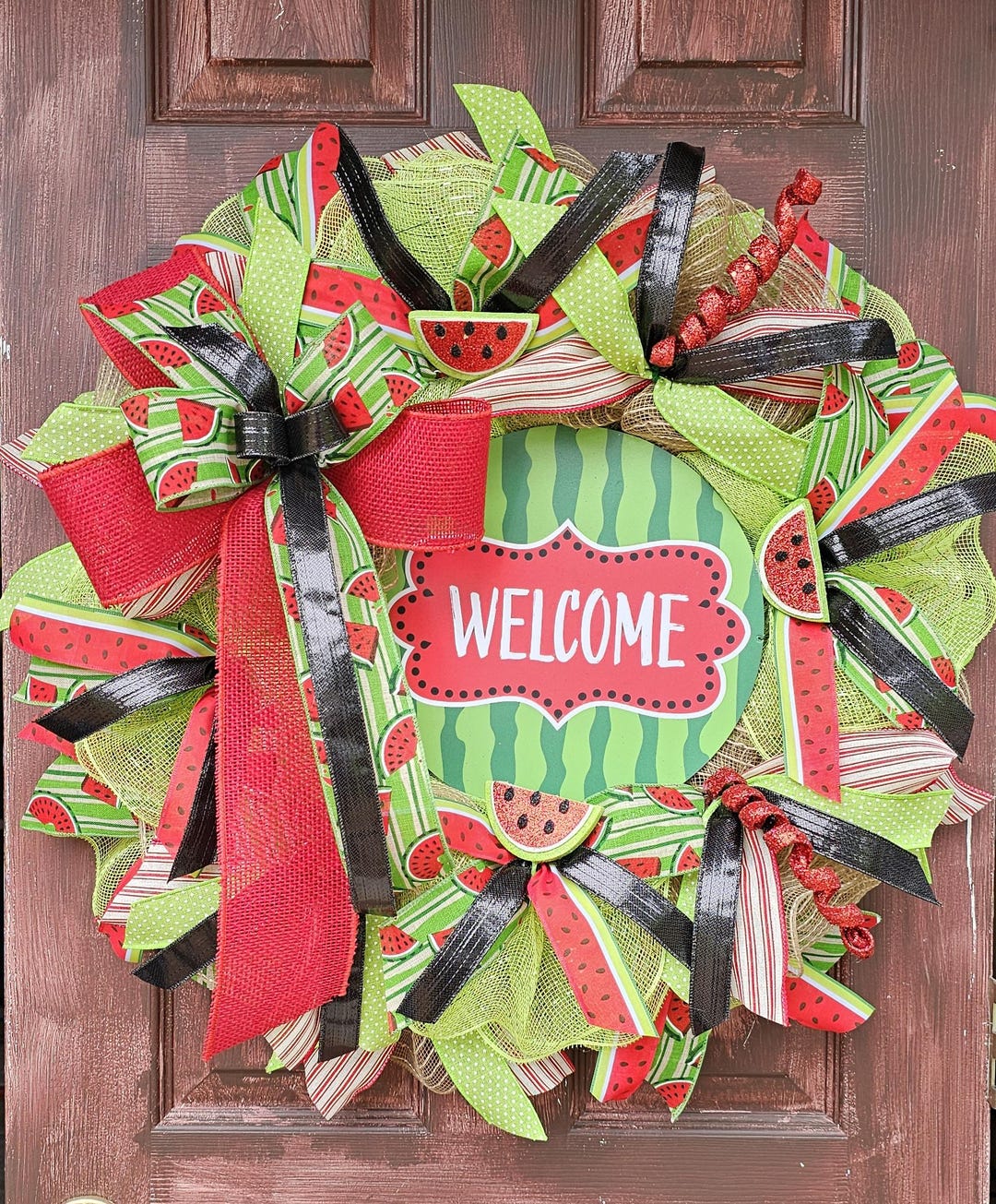 Watermelon Pancake Wreath for Front Door With Welcome Sign, Summer Deco ...