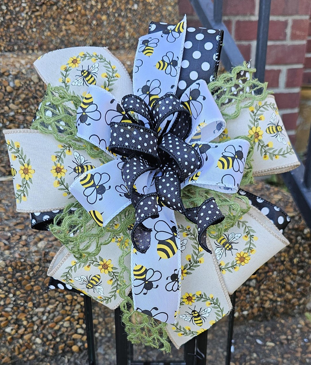 Bee Bow for Lantern, Farmhouse Bumblebee Bow, Spring Summer Bee Decor ...