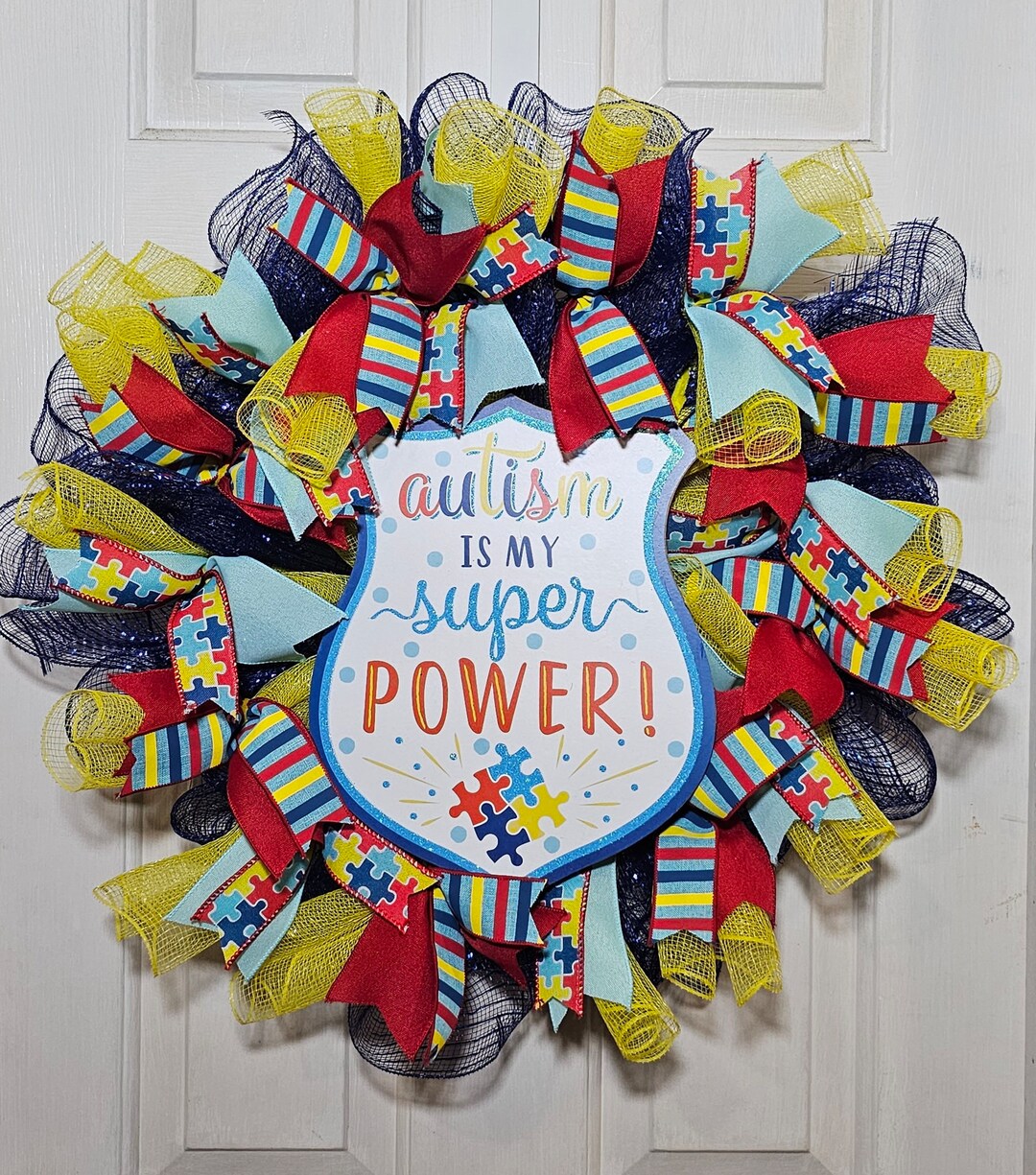 Autism Warrior Wreath, Handmade Autism Awareness Decor, Autism is My ...