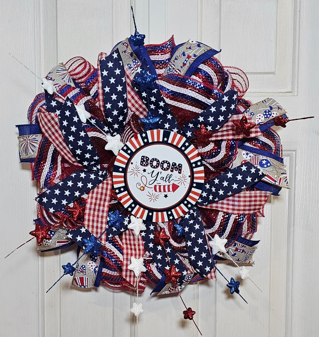 Wreath for Front Door,fourth of July Wreath, Boom Ya'll Wreath ...