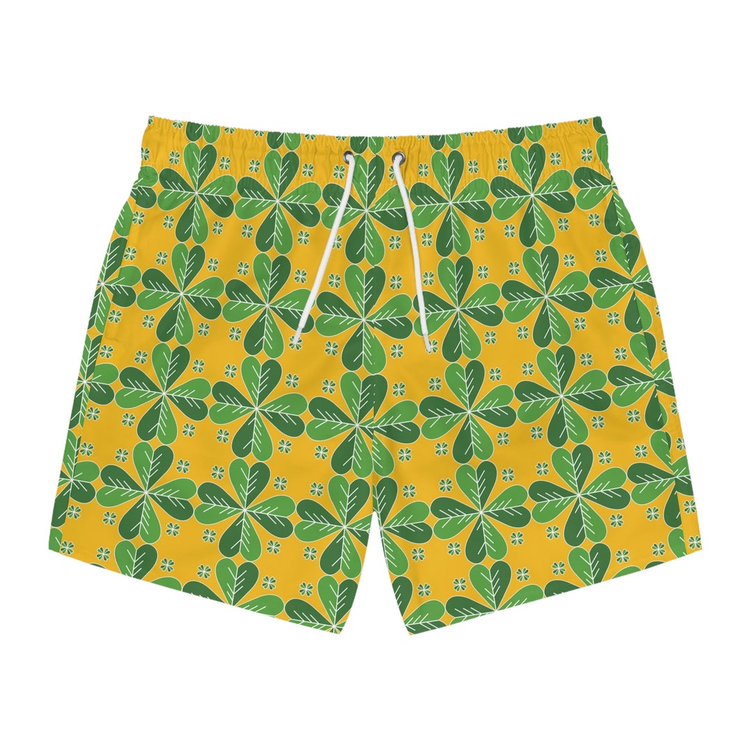 Green Clover Shamrock St. Patricks Day Swim Trunks, Colorful Swimsuit ...