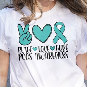 PCOS Awareness Svg Png, Peace Love Cure Svg, Ovary Syndrome Teal Ribbon ...