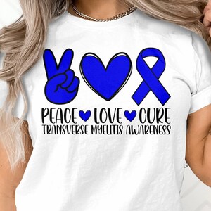 Transverse Myelitis Awareness Svg Png, Peace Love Cure Svg Cricut ...