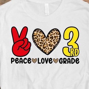Leopard Peace Love 3rd Grade Teacher Svg Png, 3rd Grade Back to School ...