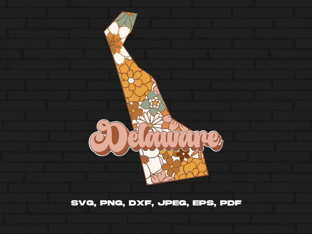Delaware State Svg Png, Delaware Map Svg, Retro Delaware Flower Svg ...