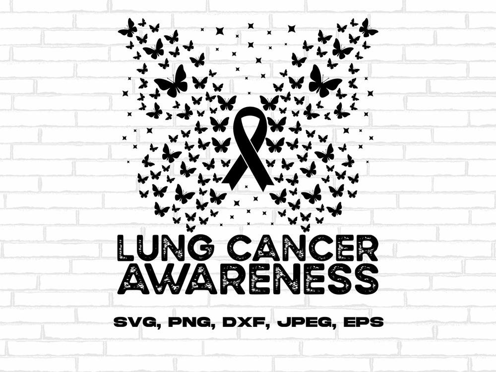 Lung Cancer Awareness Butterfly Svg Png, White Ribbon Svg, Lung Cancer ...