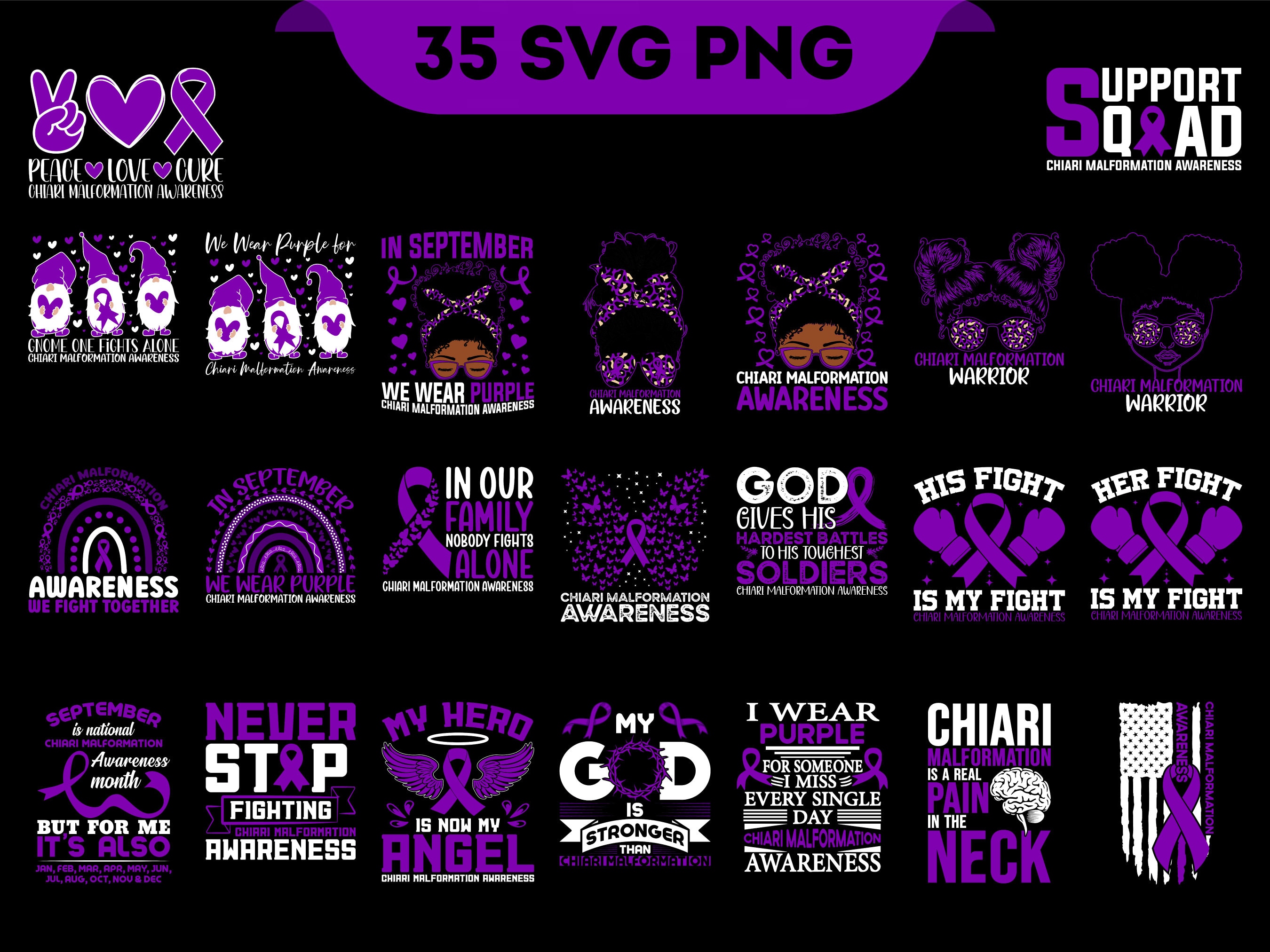 Chiari Malformation Awareness Svg Png Bundle, Purple Ribbon Svg Cricut ...