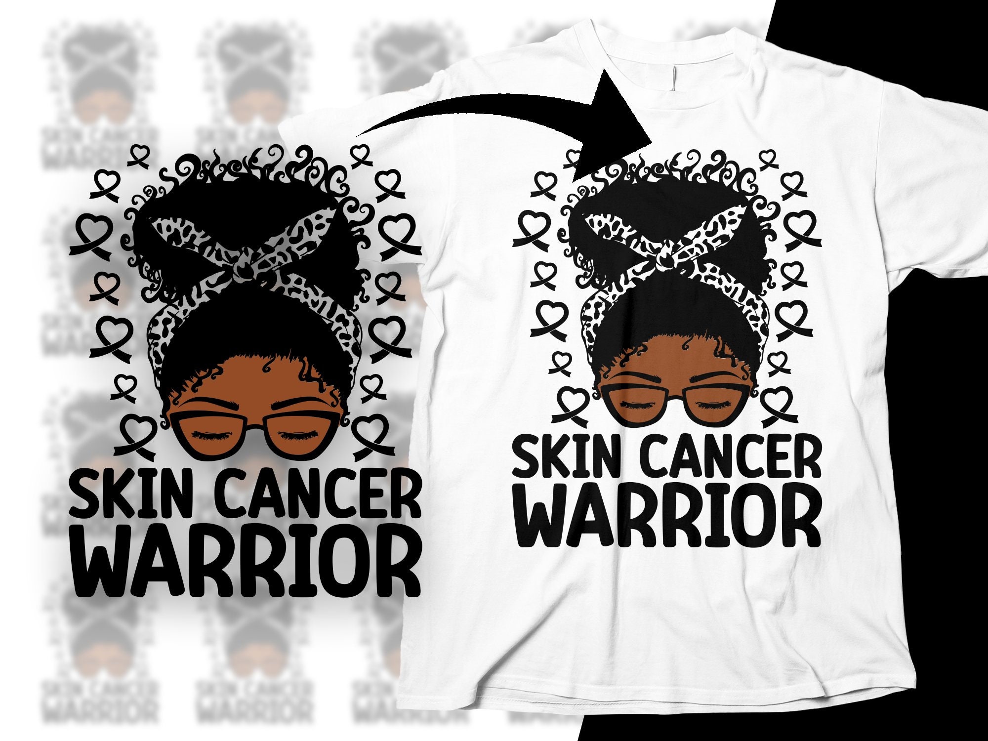 Skin Cancer Awareness Svg Png, Skin Cancer Warrior Afro Messy Bun Svg ...