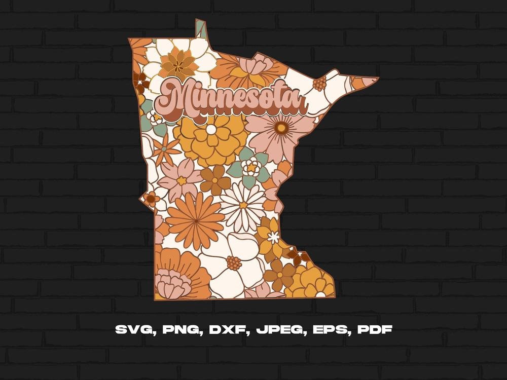 Retro Minnesota Flower Map SVG, PNG, Cricut, Silhouette (digital ...