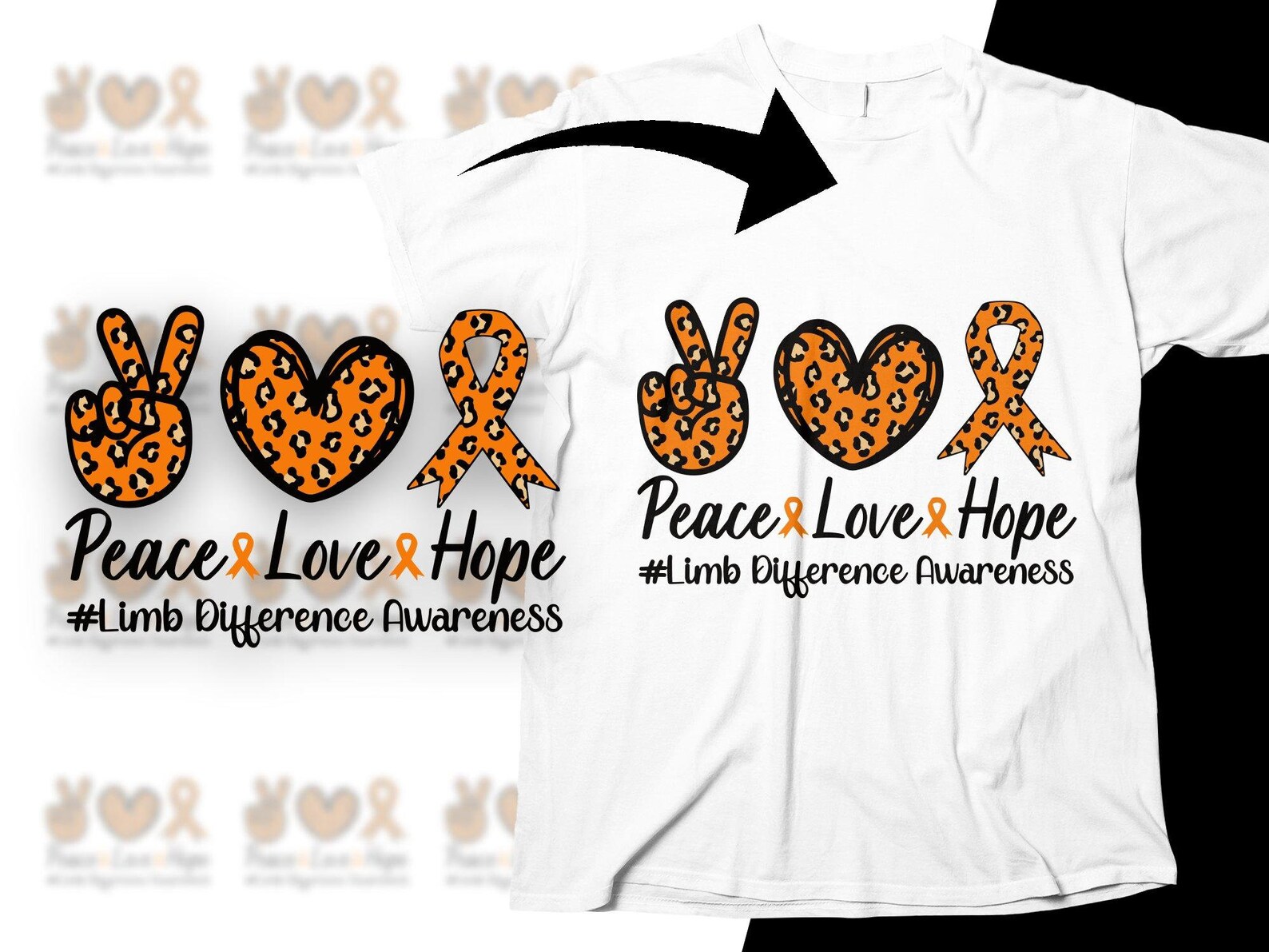 Limb Loss Awareness Svg Png, Leopard Peace Love Hope Svg, Orange Ribbon ...