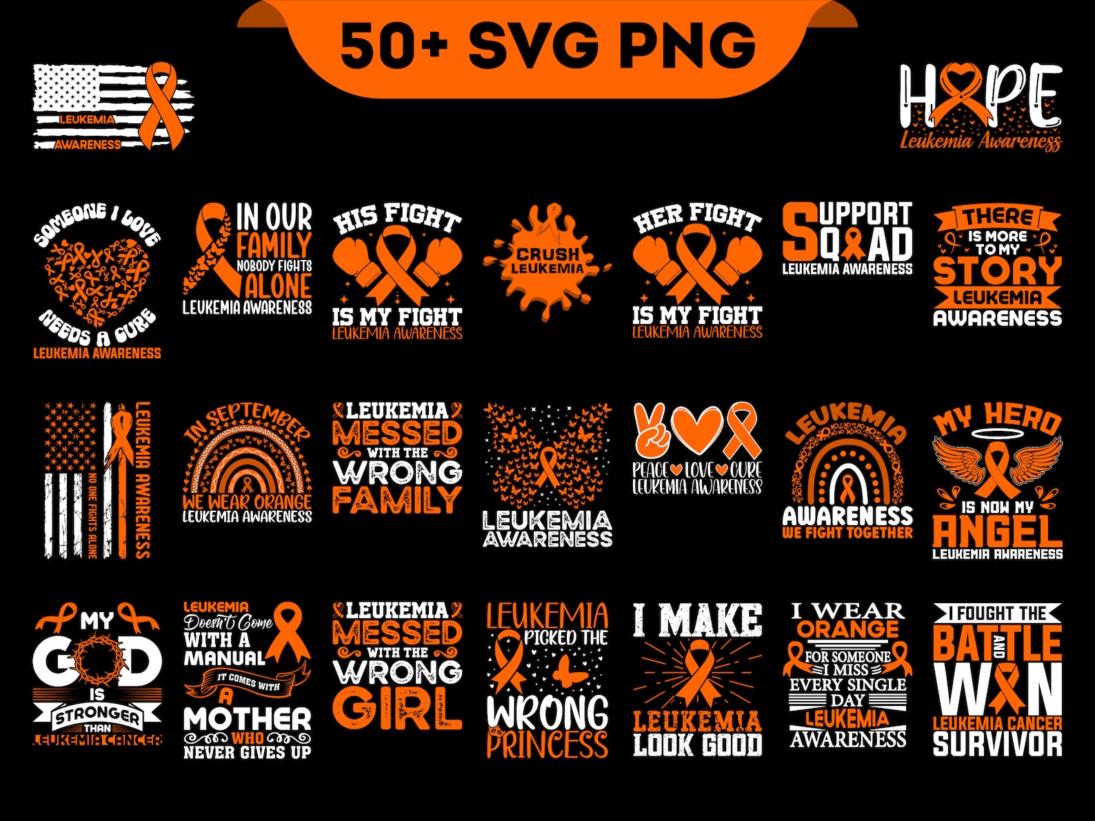 Leukemia Awareness Svg Png Bundle, Orange Ribbon Svg, Leukemia Cancer ...