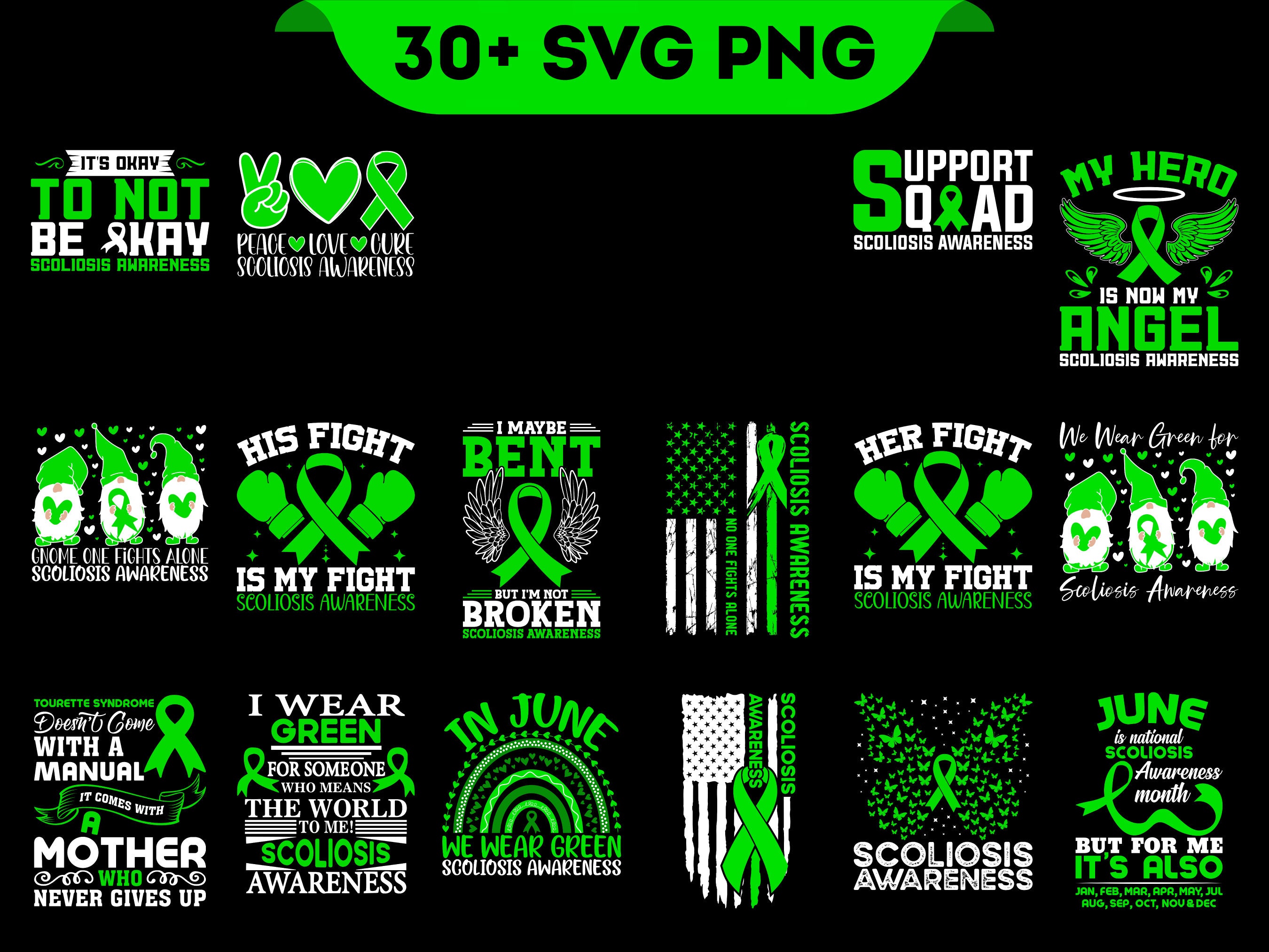 Scoliosis Awareness Svg Png Bundle, Green Ribbon Svg, Scoliosis Spine ...