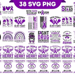 Overdose Awareness Svg Png Bundle, Addiction Recovery Awareness Svg ...