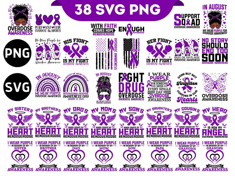 Overdose Awareness Svg Png Bundle, Addiction Recovery Awareness Svg ...