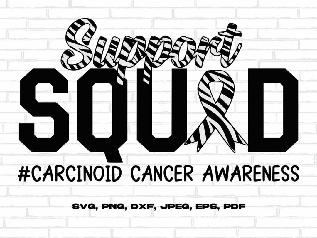 Carcinoid Cancer Awareness Svg Png, Support Squad Svg, Zebra Ribbon Svg ...