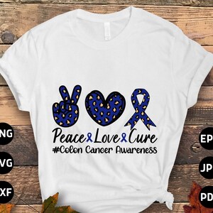 Colon Cancer Awareness Svg Png, Leopard Peace Love Cure Svg, Blue ...