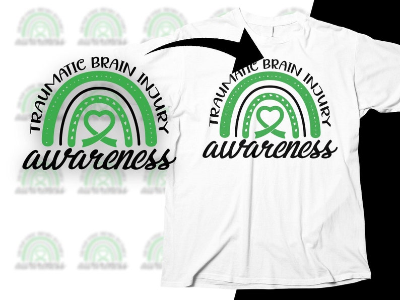 Traumatic Brain Injury Awareness Rainbow Svg Png, Green Ribbon Svg, TBI ...