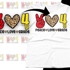 Leopard Peace Love 4th Grade Svg Png, Teacher 4th Grade Back to School ...