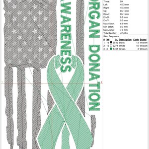 Flag Organ Donation Awareness Embroidery, Organ Donate Applique, Green ...