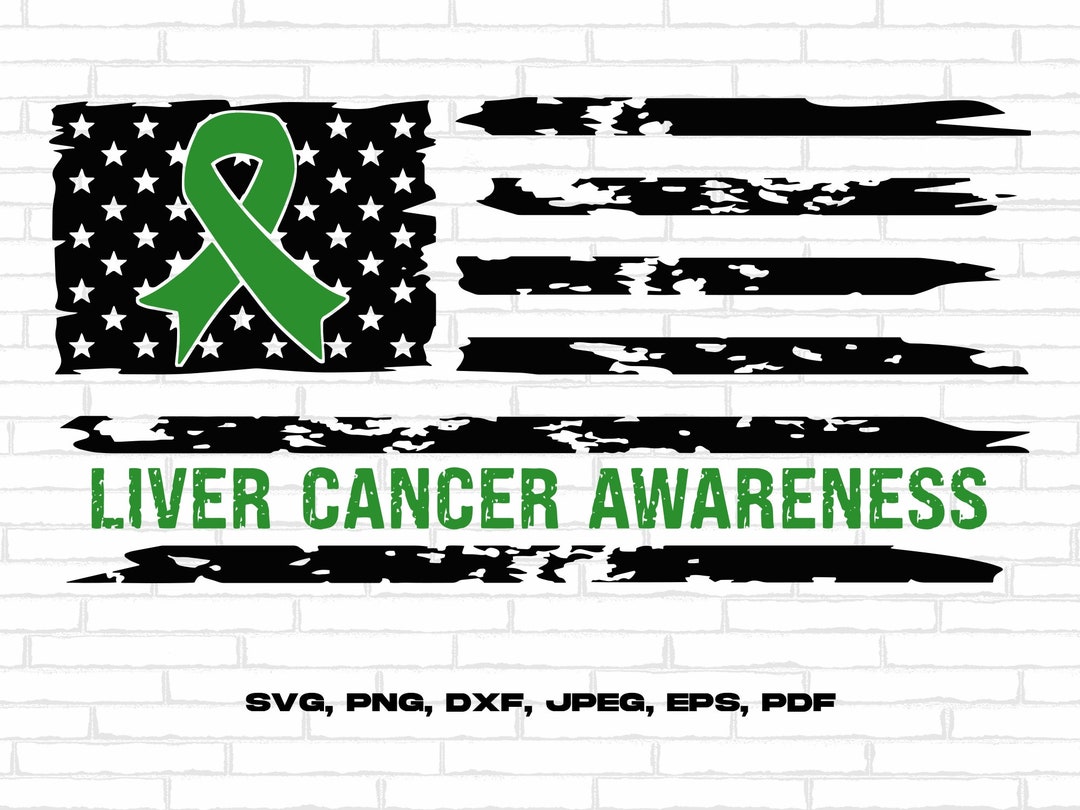 Liver Cancer Awareness Flag Svg Png, Emerald Green Ribbon Svg, Liver ...