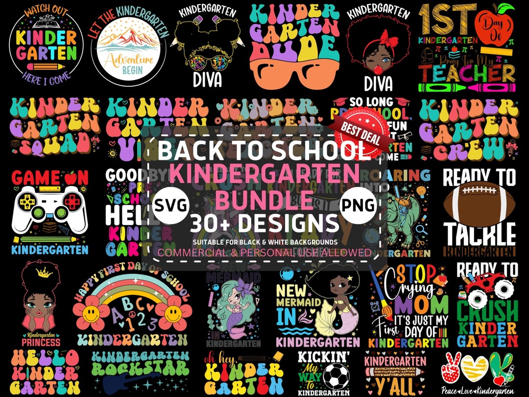 Kindergarten Svg Png Bundle, Back to School Kindergarten Svg, First Day ...