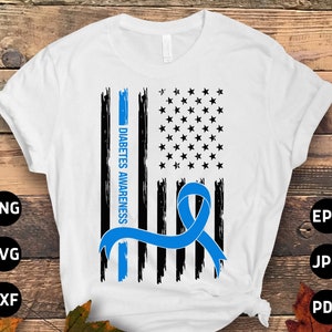 Diabetes Awareness Flag Svg Png, Blue Ribbon Svg, Type 1 Diabetes T1D ...